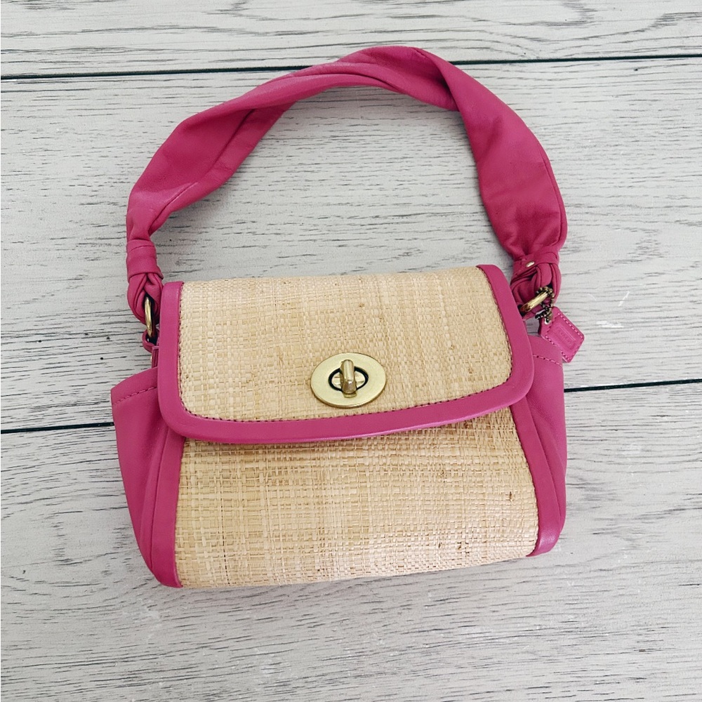 Coach Bag Raffia With Barbie Pink Leather Trim - Gem